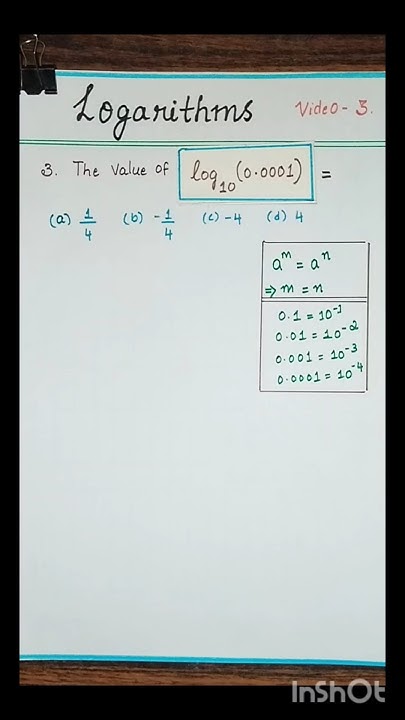 Maths | algebra | logarithms-3 | find the value of log(base10)0.0001 - YouTube