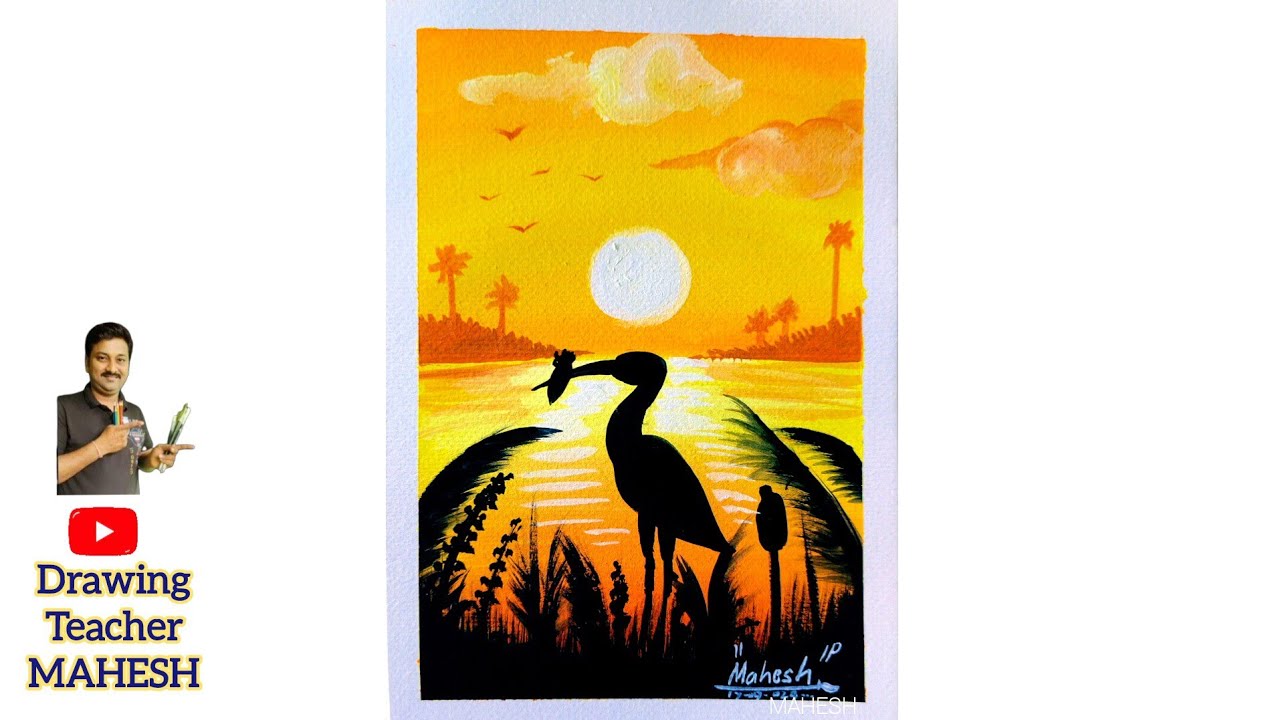 Scenery Painting | Poster Colour Painting || Beautiful Nature SCENERY ...