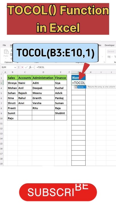TOCOL() Function in Excel#Excel TOCIL() Formula#Excel#exceltutorial#excelformula#shorts#viral# ...