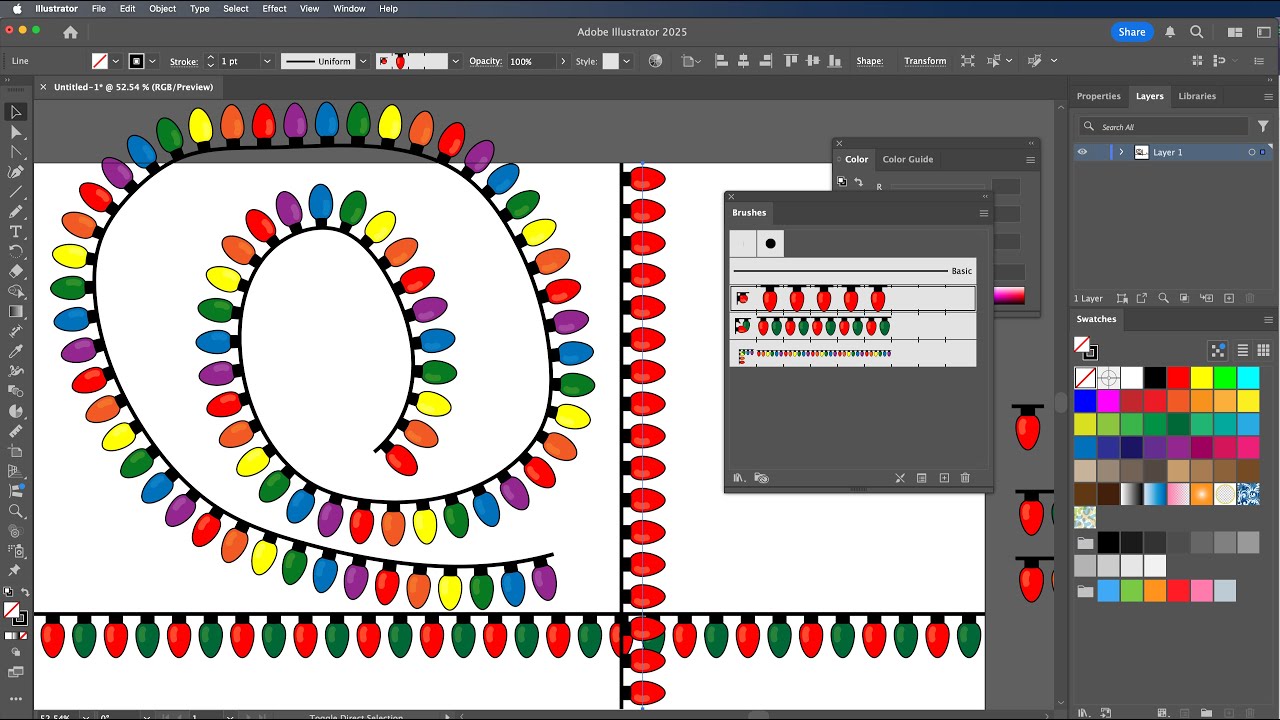 Adobe Illustrator - String Lights with Pattern Brush - YouTube