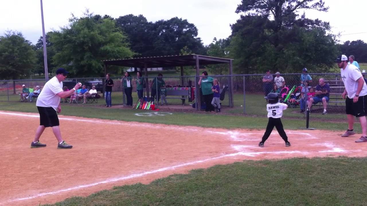 Bryson hitting the ball in his T-Ball Game - YouTube