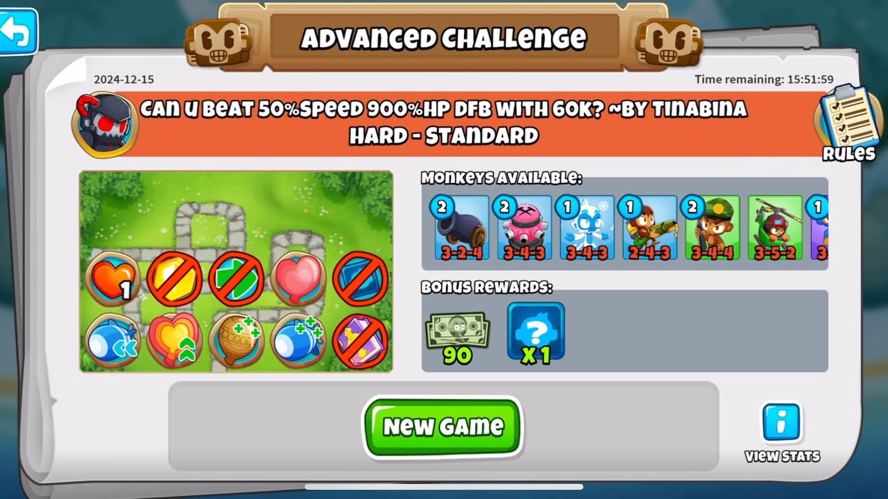 BTD6 ADVANCED CHALLENGE CAN U BEAT 50%SPEED 900%HP DFB WITH 60K?BY ...