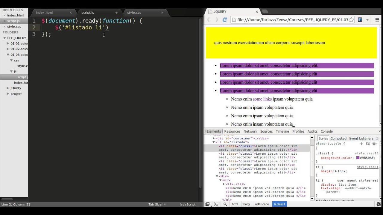 Curso de jQuery 2 en español, Cómo Seleccionar Elementos Descendientes ...