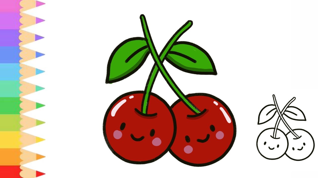 How to Draw and Color a Cute Cherry 🍒 for Kids Step by Step tutorial ...