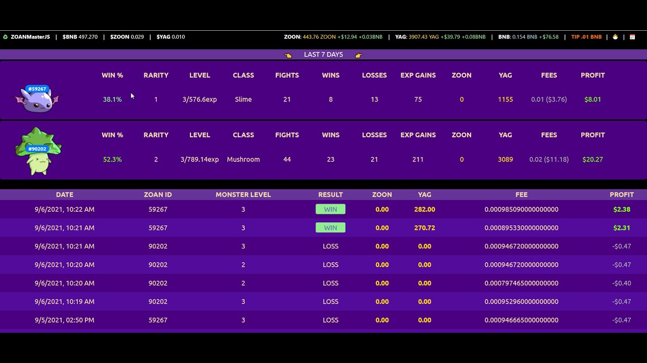 CRYPTOZOON Profit Calculator - ver 2.4.1 - September 6th 2021 - ZOANMasterJS Update - YouTube