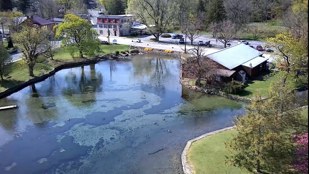 Drone footage of children’s lake boiling springs Pennsylvania - YouTube