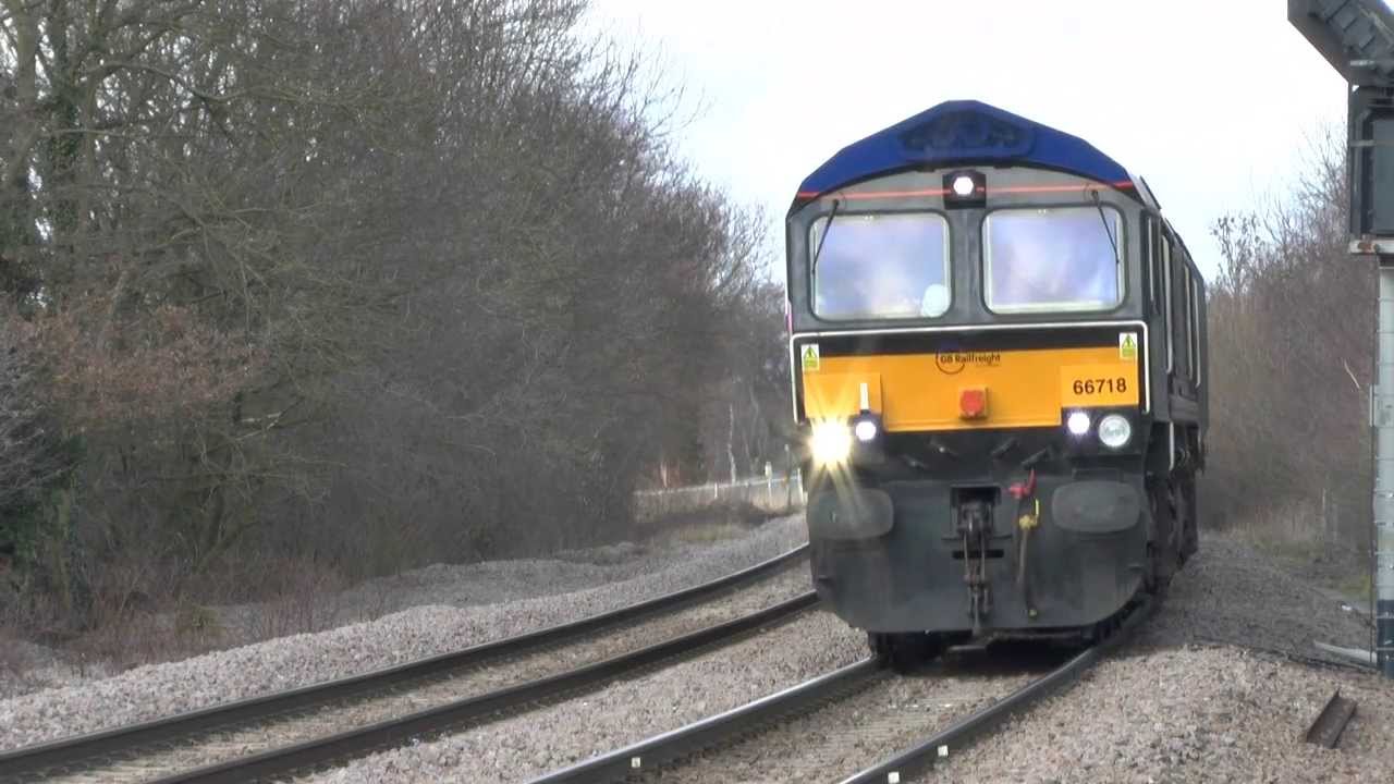GBRf Class 66 (66718) at Thorpe Level Crossing 01/03/2014 - YouTube