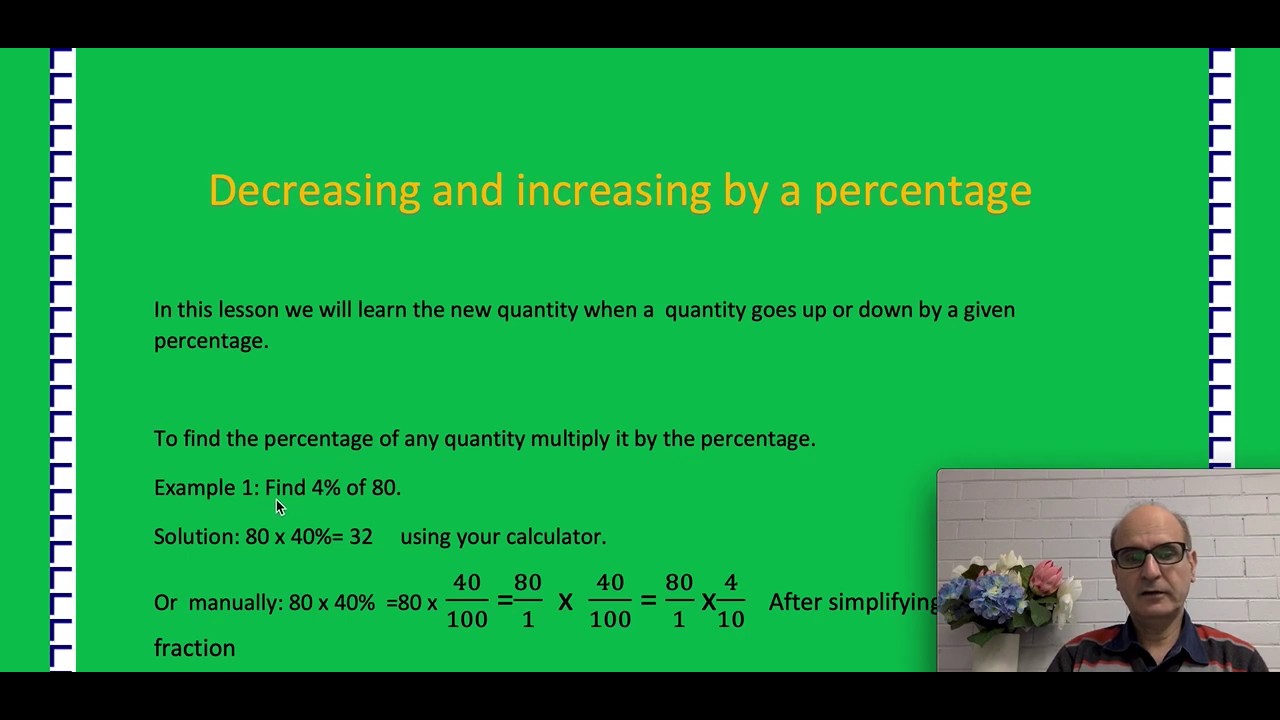 Increasing and decreasing a quantity by a a given percentage - YouTube