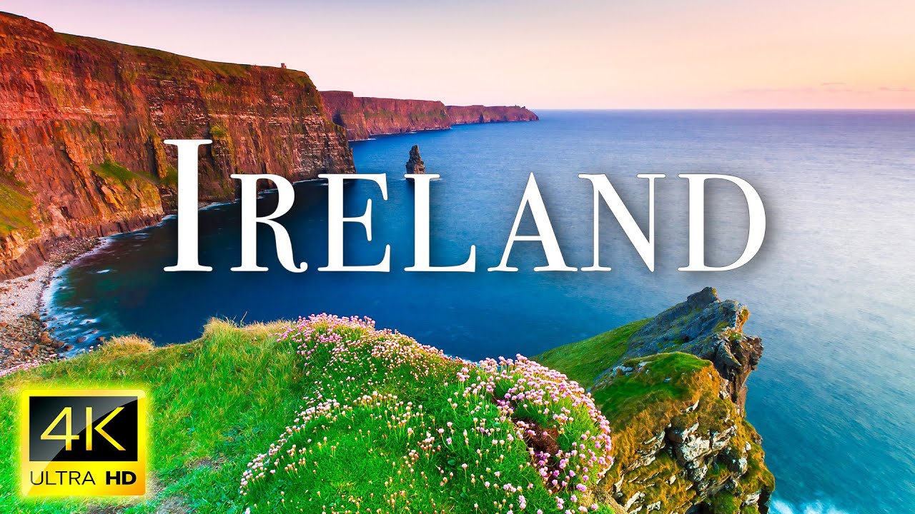 FLYING OVER IRELAND (4K Video UHD) - Soothing Music With Beautiful ...