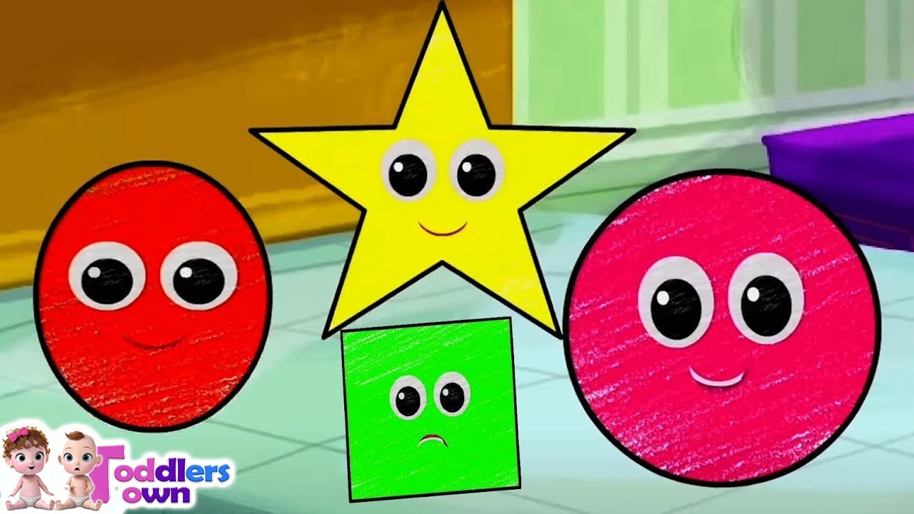 Five Little Shapes Jumping On The Bed | Preschool Nursery Rhyme for ...