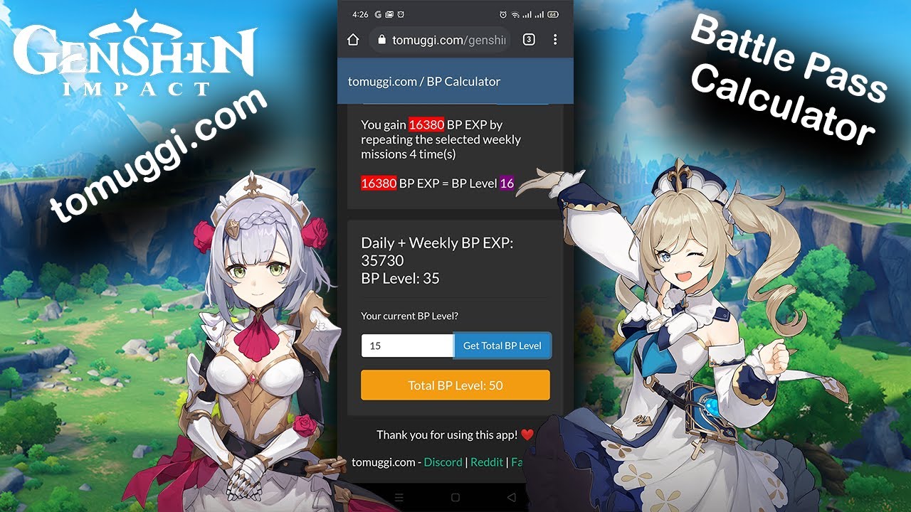 Genshin Impact BP (Battle Pass) Calculator | tomuggi.com - YouTube