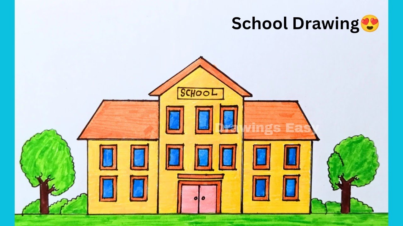 School scenery drawing ll How to draw school scenery for beginners ll ...