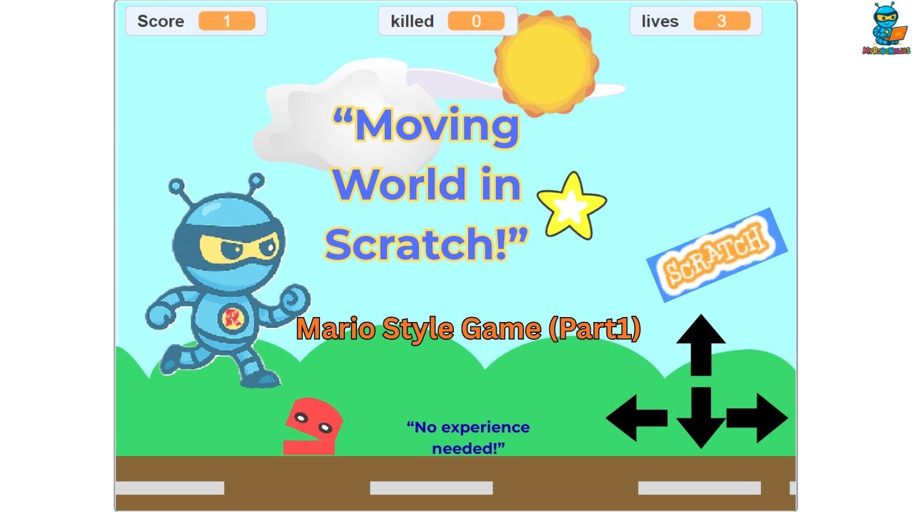 How to Make a Moving Background Game in Scratch | RoboNinja Platformer ...