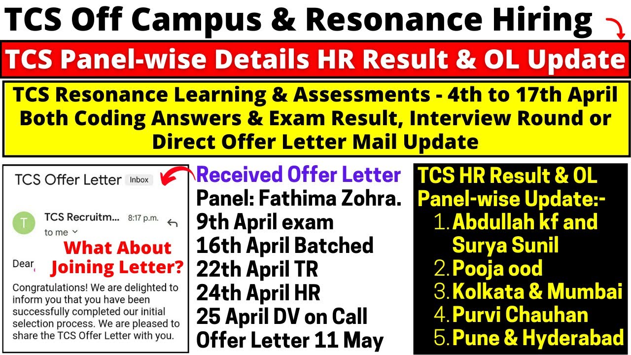 TCS Panel-wise & Region-wise HR Result, Offer Letter & Joining Letter ...