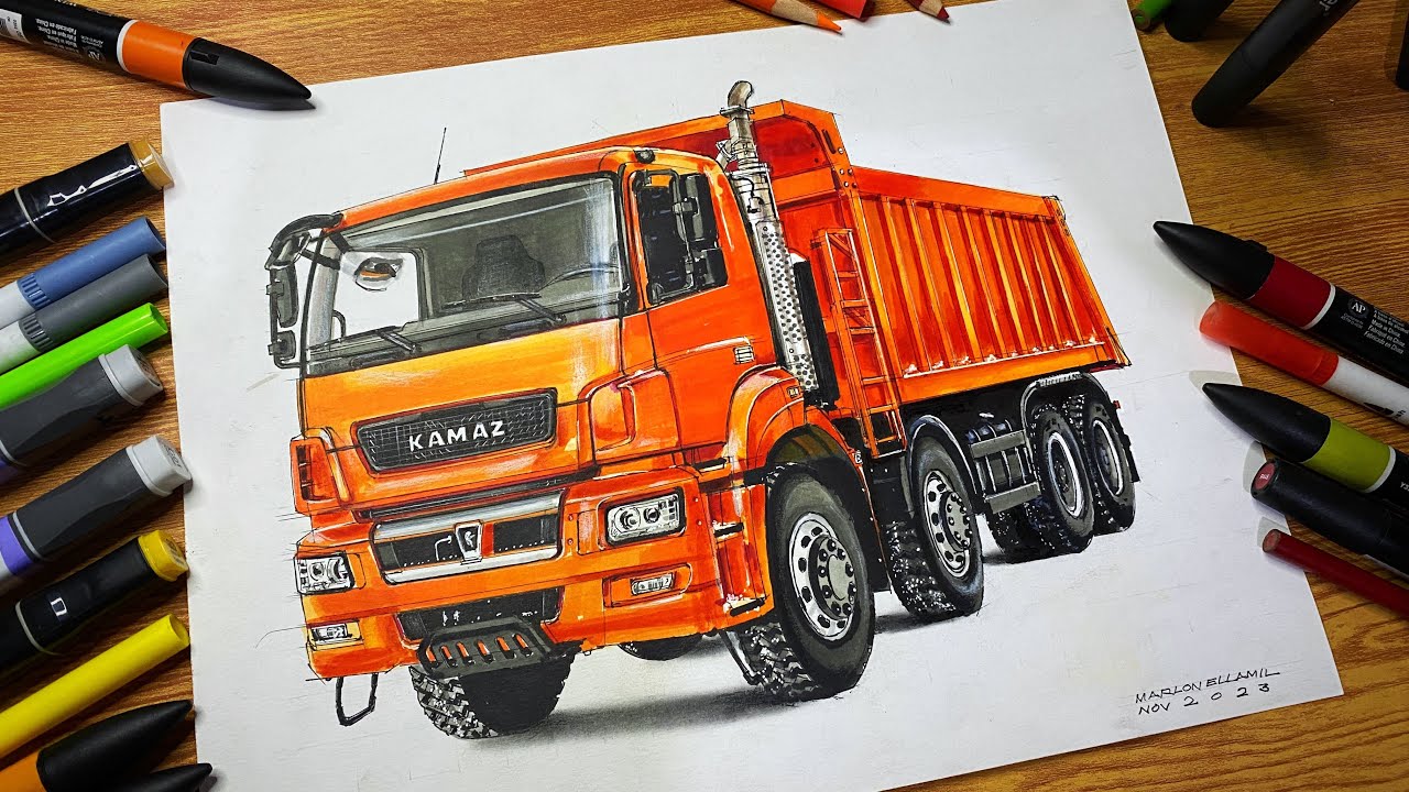Drawing KAMAZ 6580 Dump Truck - YouTube
