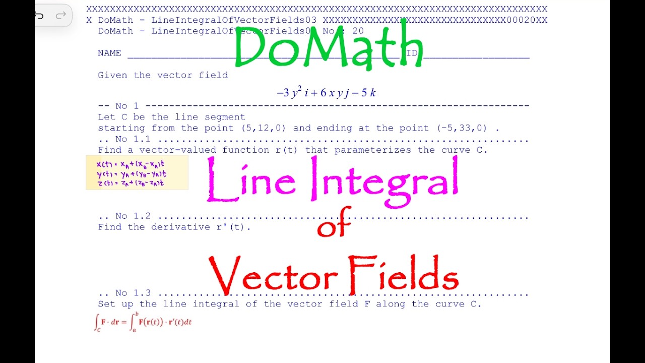DoMath-Calculus : Line Integral of Vector Fields 03 No20 - YouTube