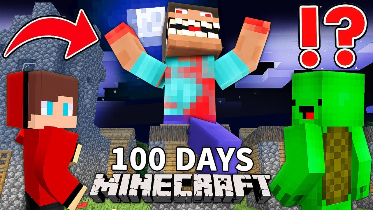 JJ and Mikey Survive 100 Days Of Attack On GIANT EVIL STEVE - in Minecraft Challenge (Maizen ...
