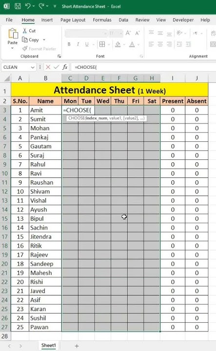 Random Present and Absent Autofill in the Attendance Sheet | #exceltips - YouTube