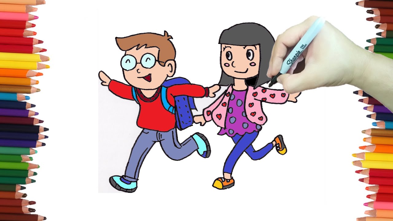 How to draw KIDS RUNING - YouTube