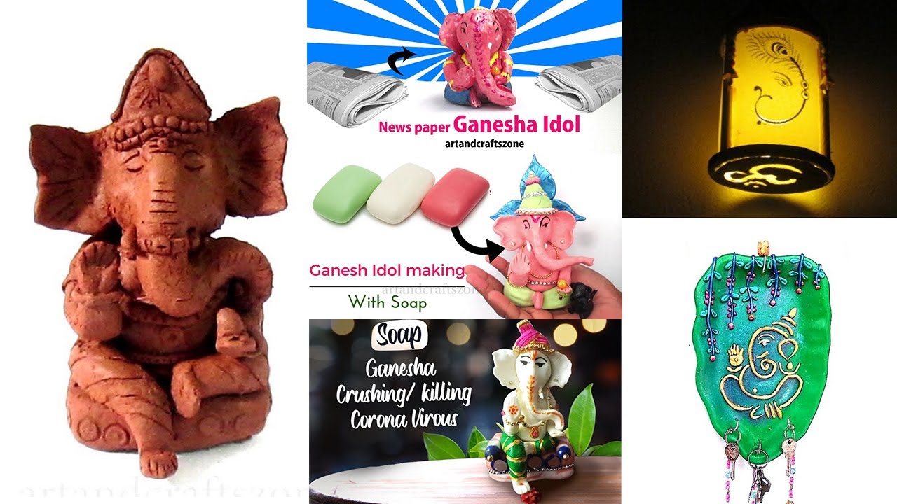 6 Easy Ganesha Making Ideas | Ganesh Idol making process at home - YouTube