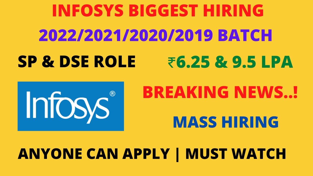 Infosys SP & DSE role Hiring | 2022/2021/2020/2019 batch | ₹6.25 & 9.5 ...