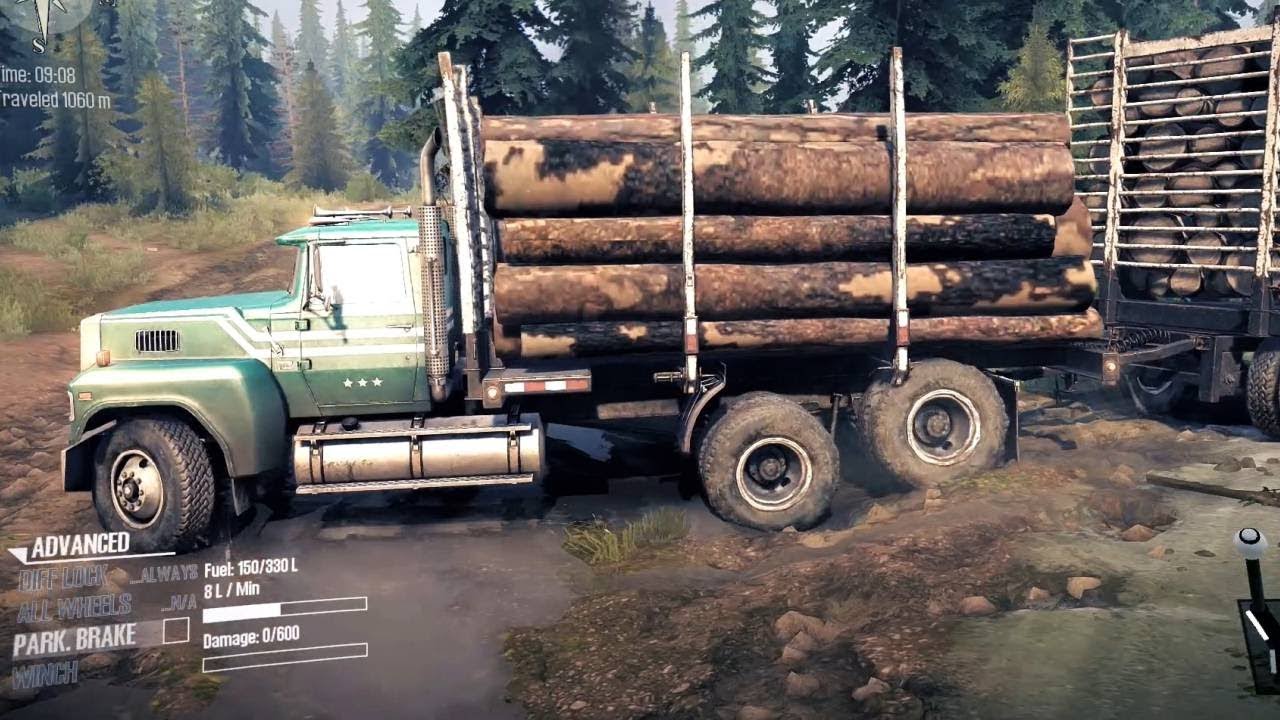 MudRunner - Ford LT9000 + Trailer Transporting Logs - YouTube