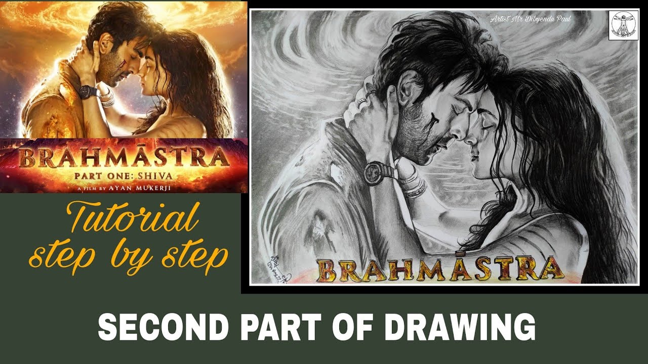 BRAHMASTRA movie poster drawing/ Ranbir Kapoor and Aliya Bhatt portrait ...