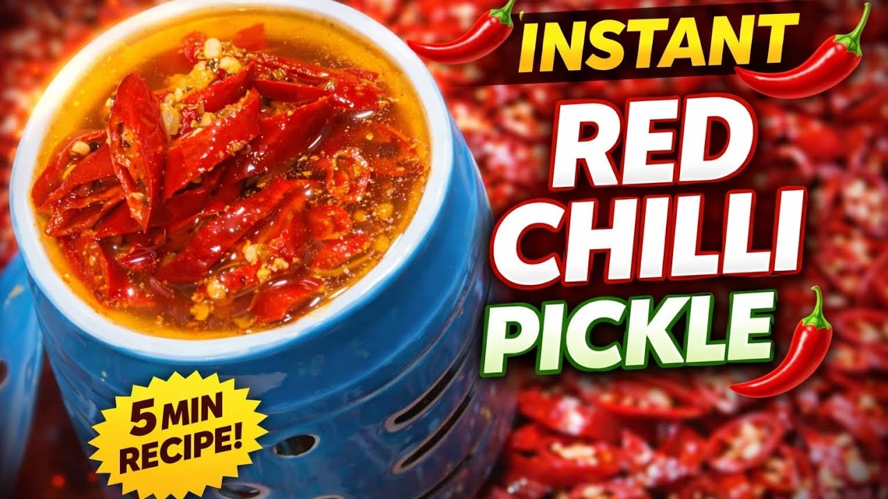 5 Minute Red Chilli Pickle 🌶️ Easy & Quick Fresh Mirchi Achar Recipe ...