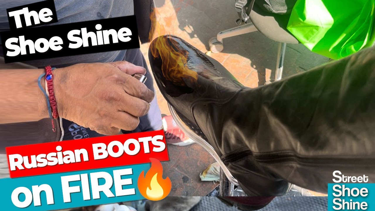🥾🥾 RUSSIAN Boots on Fire 😴😴 ASMR Shoe Shine 🔥🔥 Fire & Classic Technique ...