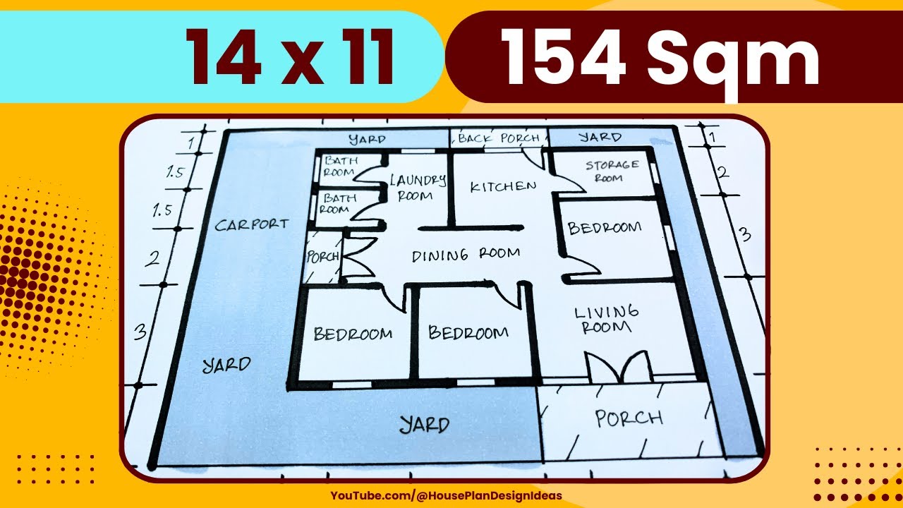 14x11 House Plan Design 154 square meter 3 Bedroom - YouTube