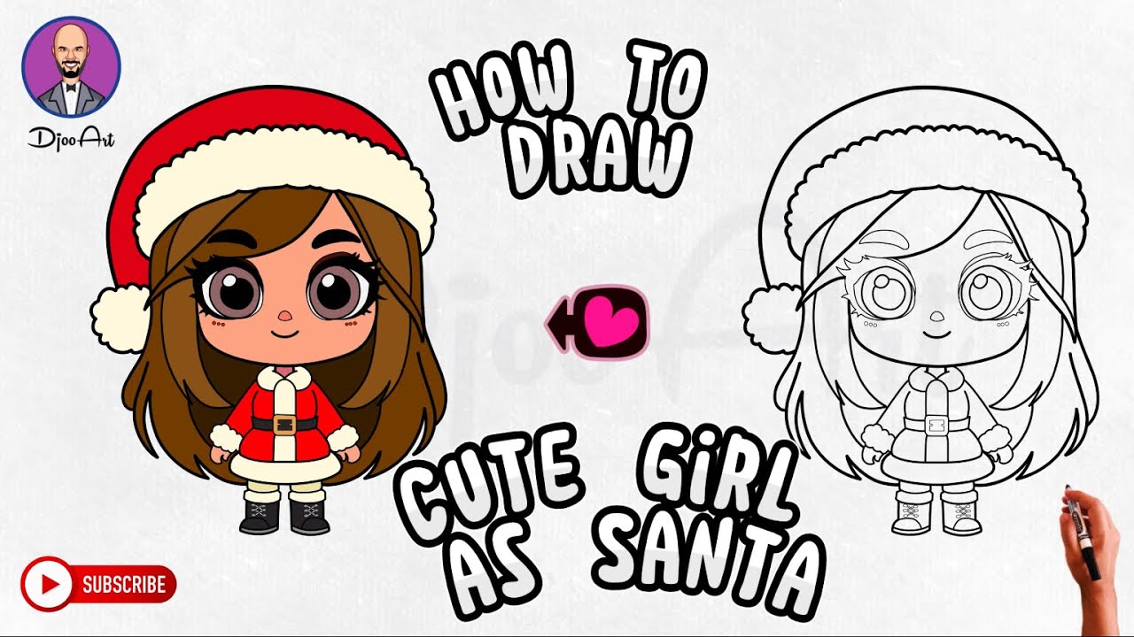 How to Draw and Color a Cute Girl as Santa Simply | Christmas - YouTube