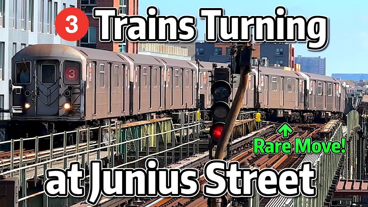 ⁴ᴷ⁶⁰ 3 Trains Turning at Junius Street - YouTube