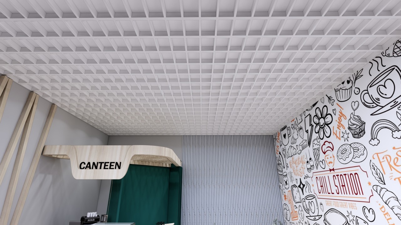 Adorn Open Cell Metal Ceiling Tiles + WPC S010 (24mm) Wall Panels in a ...