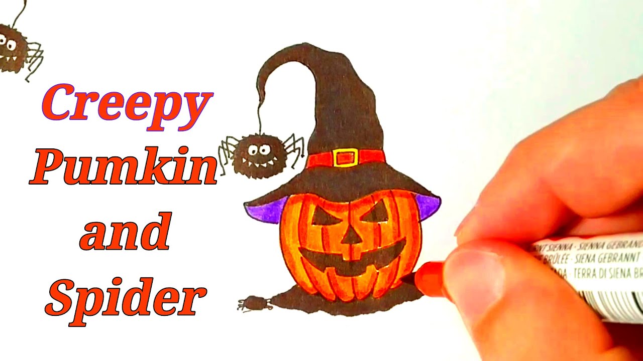 How to draw Halloween Pumpkin and Spider - YouTube