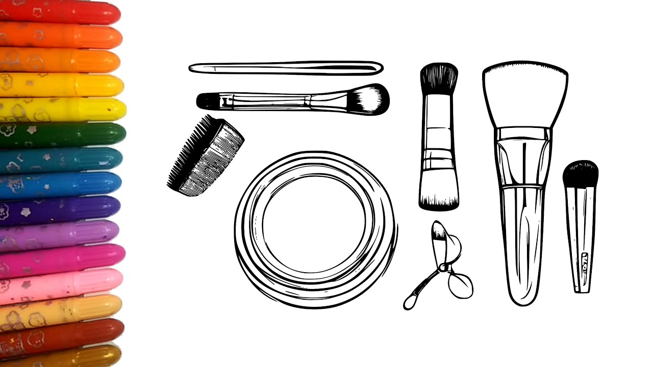 Makeup Tools Sets Drawing - Makeup Brush Drawing - Makeup Tools Drawing ...