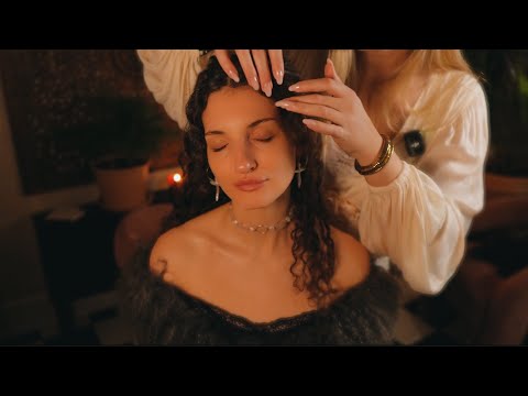 ASMR unintentional adjustments, styling, soft touch, fabric sounds, whispers (with music option)