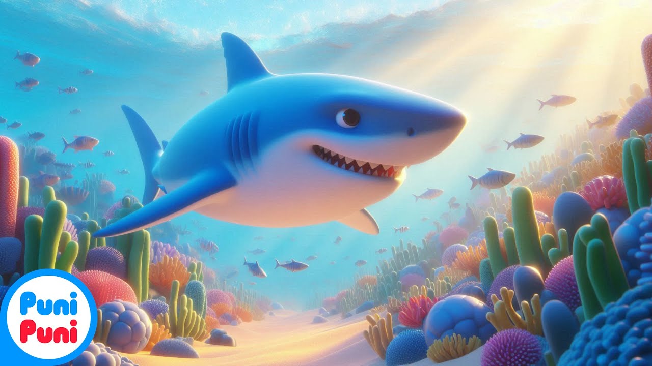 Children's Song 🦈 The shark swims in the sea with the fish 🦈 Puni Puni ...