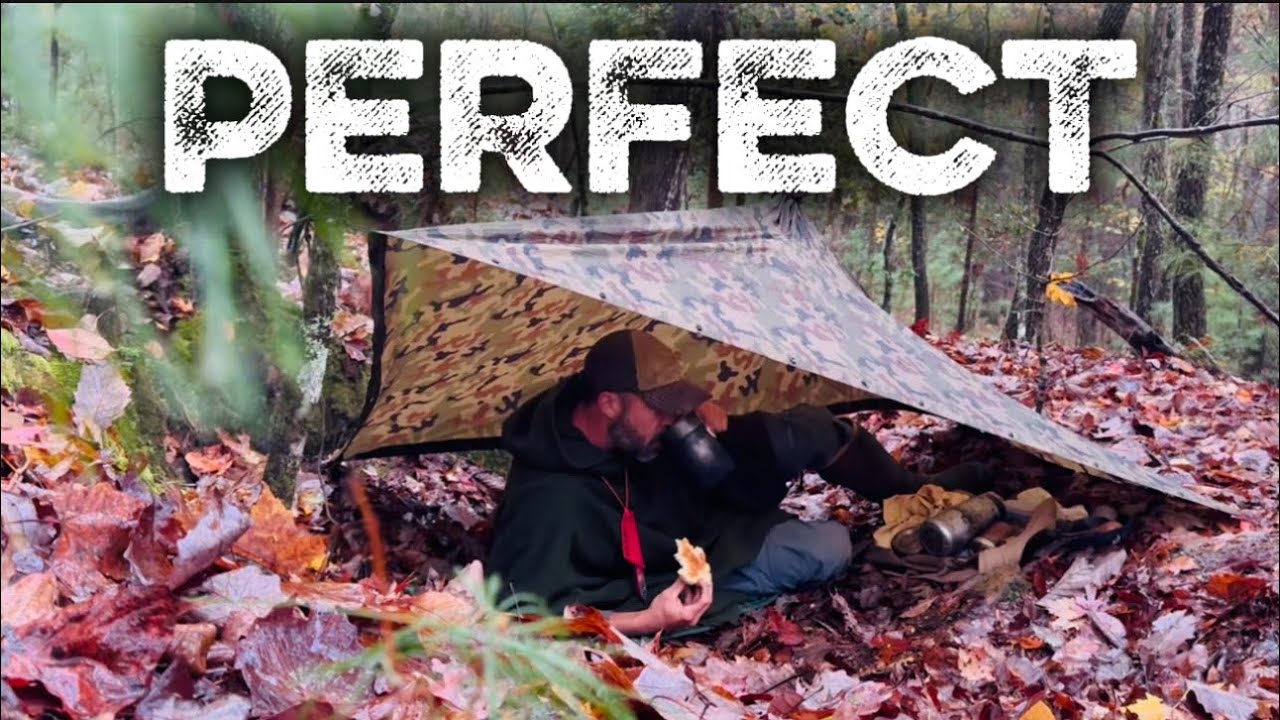 Rainy Day Bushcraft Bliss 🌧️ Fried Camp Bread & Coffee with Poncho ...
