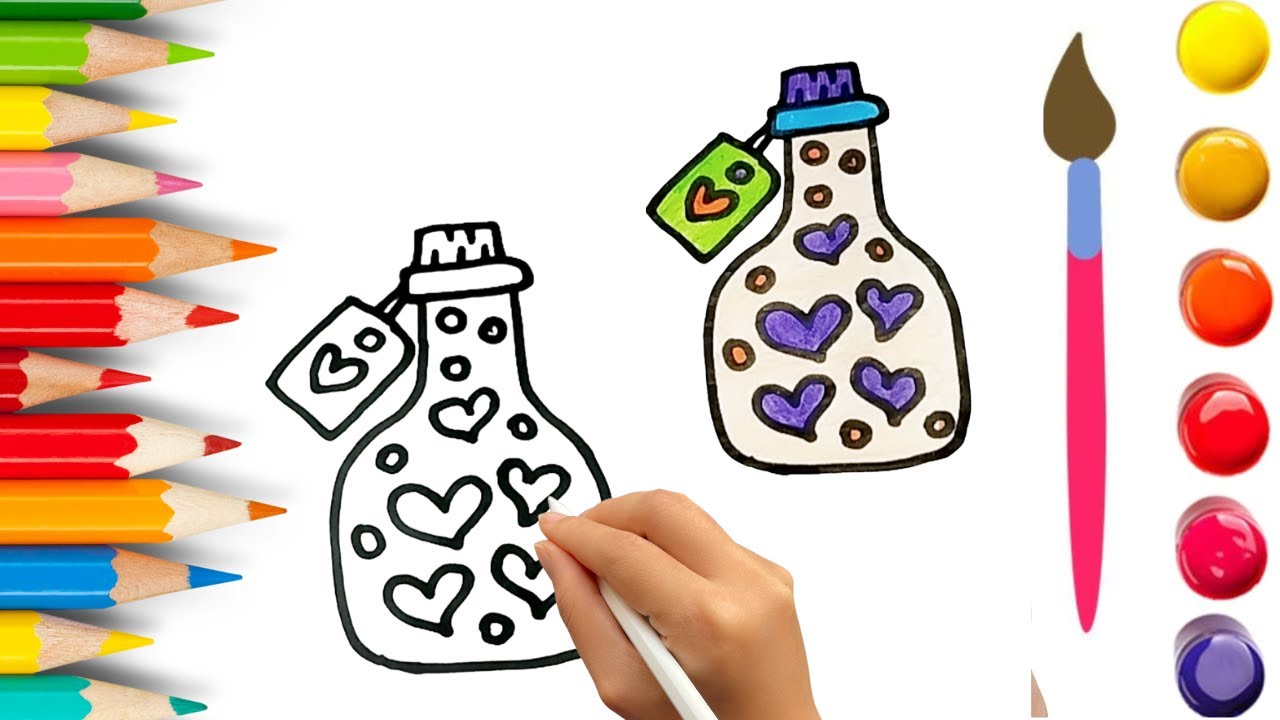 How To Draw cute Bottle Drawing, Painting & Coloring For Kids and ...