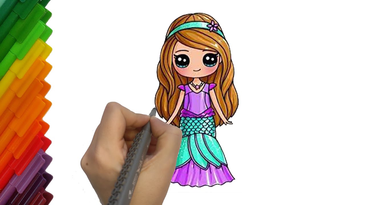 Mermaid Girl Drawing and Coloring | How to Draw - YouTube