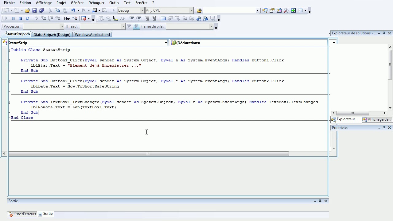 21 Fonctions et Objets 13 StatusStrip, GroupeBox et Panel VB Formulaire ...