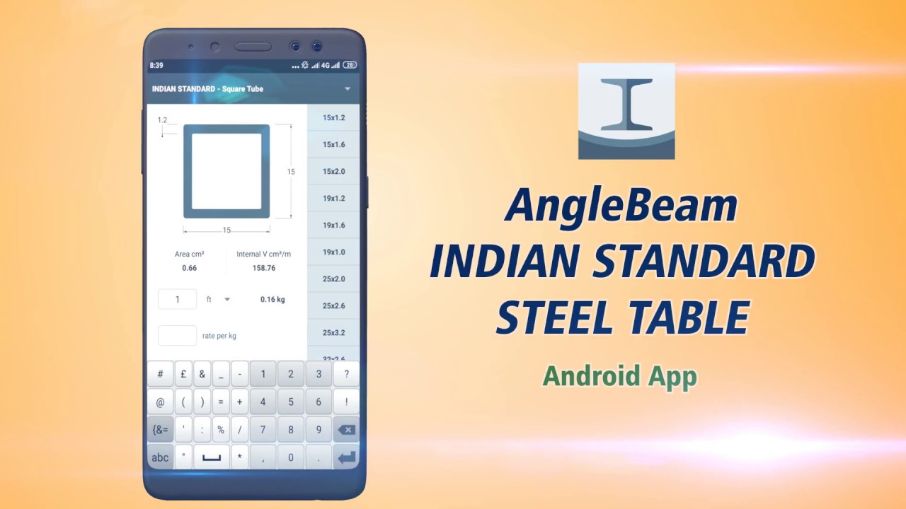 AngleBeam - Indian Standard Steel Table Android App - YouTube