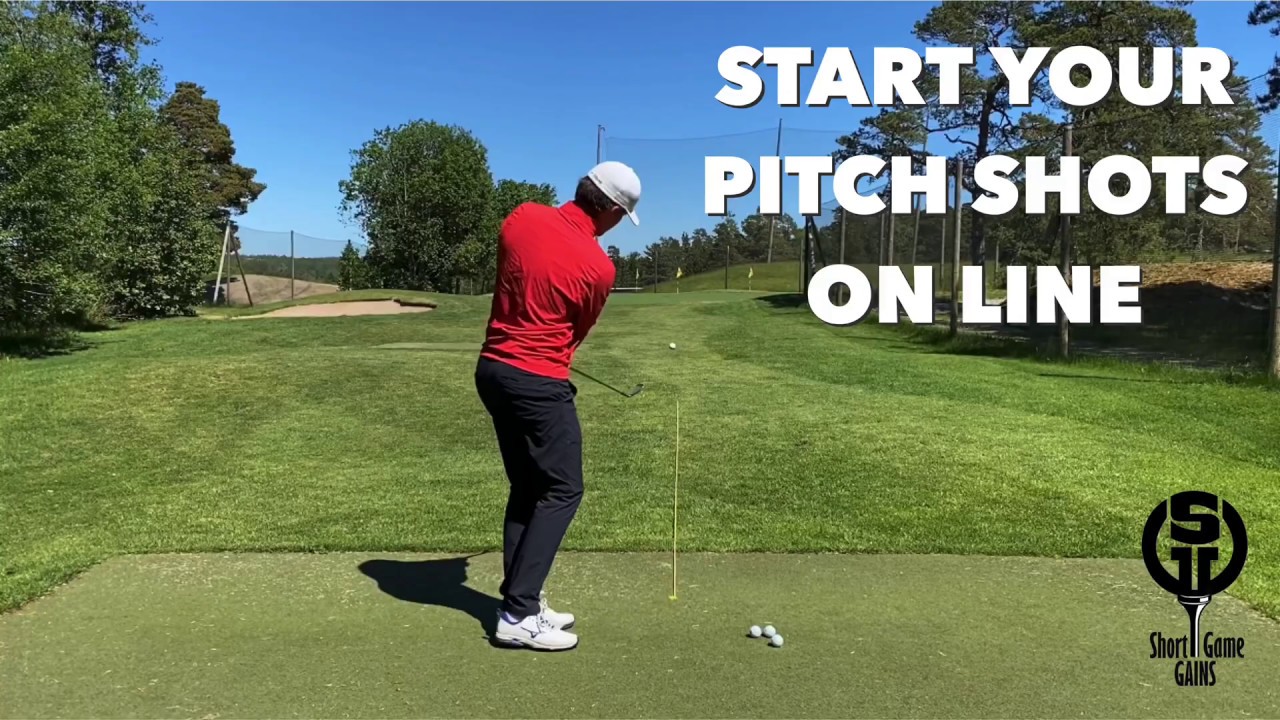 Drill to hit pitch shots straight on the target line - YouTube