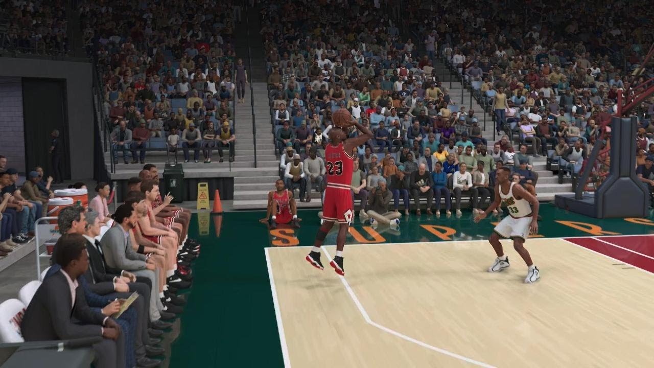 NBA 2K25 MICHAEL JORDAN HITS THE WIDE OPEN 3 POINT SHOT !!! - YouTube