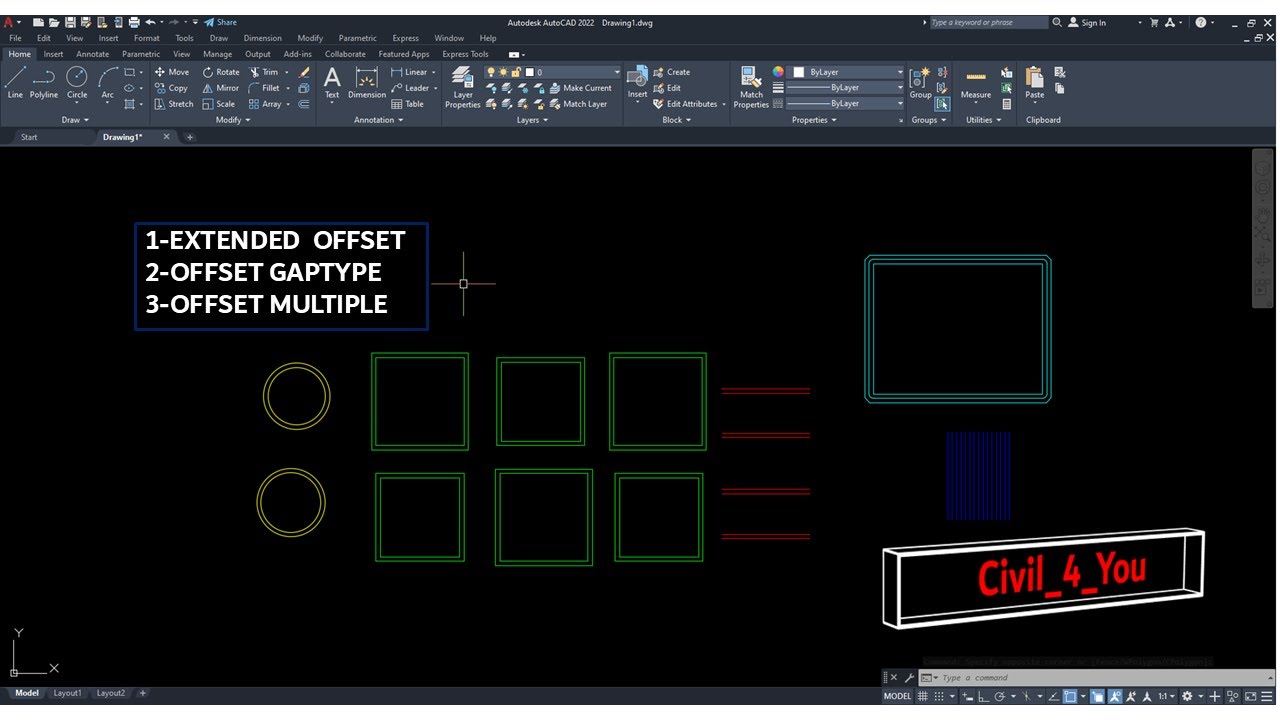 Extended Offset _ Offset GapType _ Offset Multiple in AutoCad - YouTube