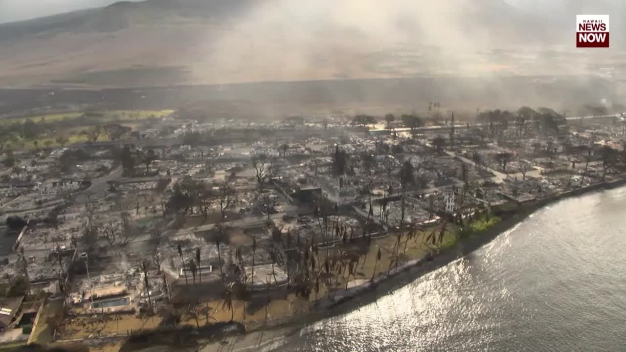 Aerial view of Maui fire destruction in Lahaina - YouTube