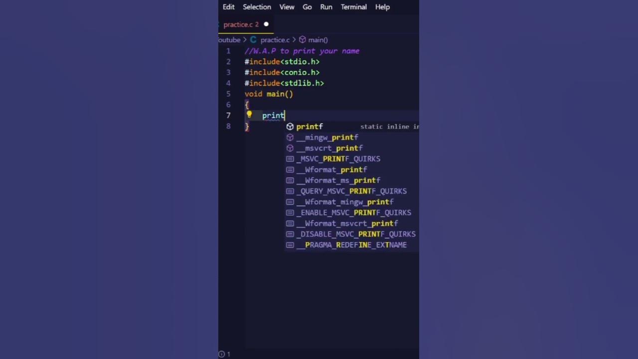 Program To Print Name In C Language Youtube