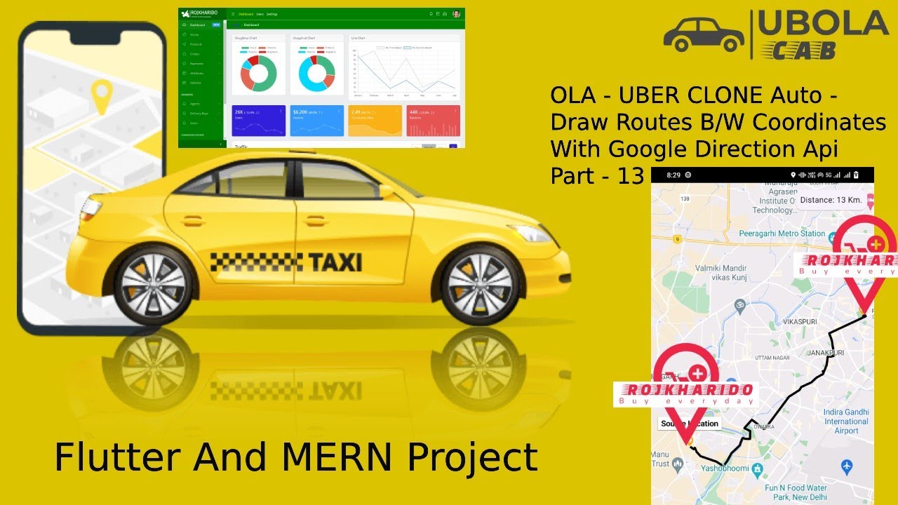 Ubola(OLA - UBER Clone) Draw routes with google direction api Part 13 ...
