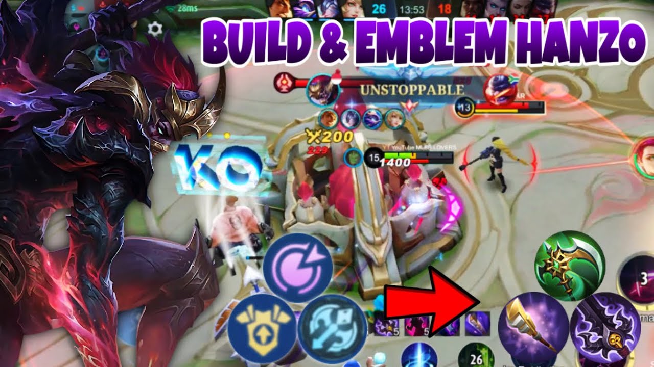 BUILD & EMBLEM HANZO TERSAKIT FULL DAMAGE!! BEST BUILD HANZO - Mobile ...