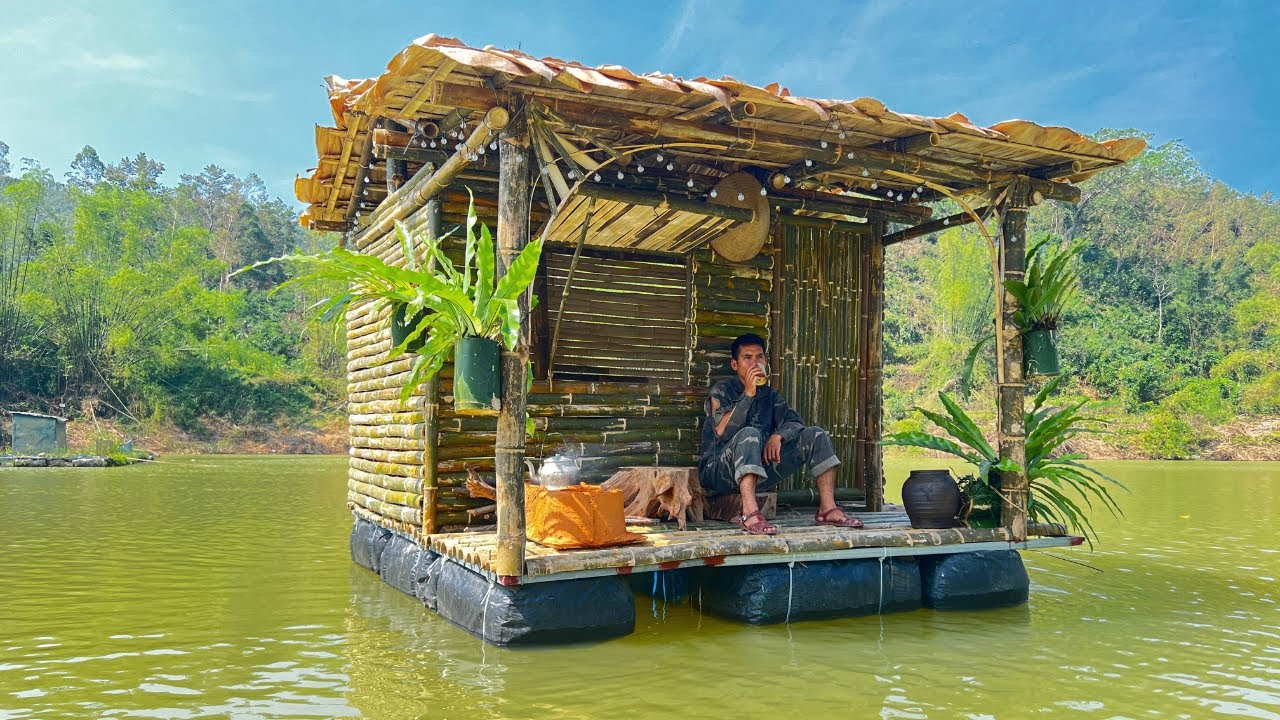 Building a Floating House on the River: Furniture, Stove, Plant Decor ...